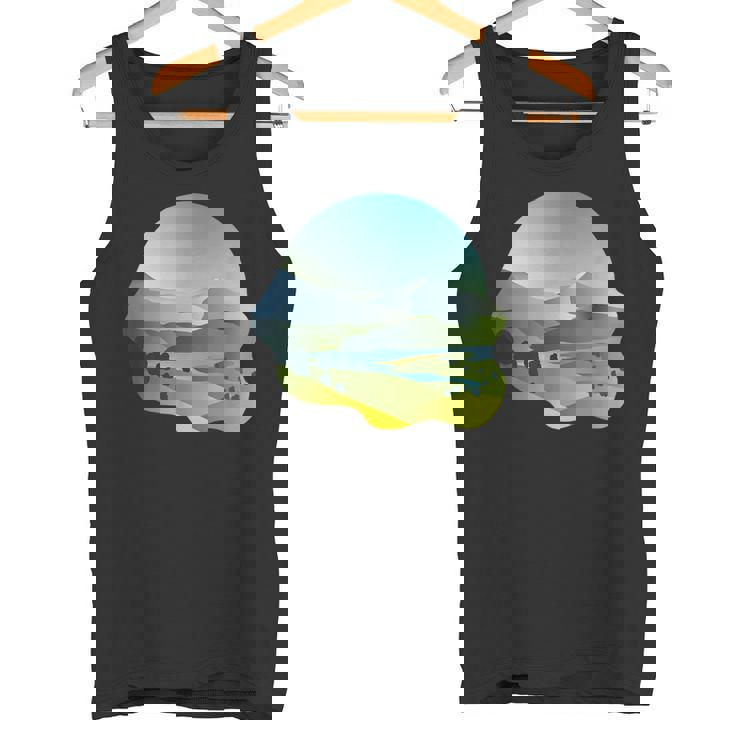 Modern Outdoors Valley Scene Mountains River Art Tank Top - Monsterry