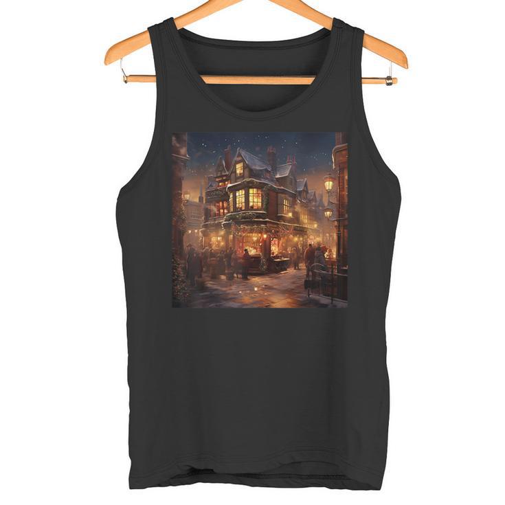 Victorian Christmas Pub Scene Charming Art Print Tank Top - Monsterry