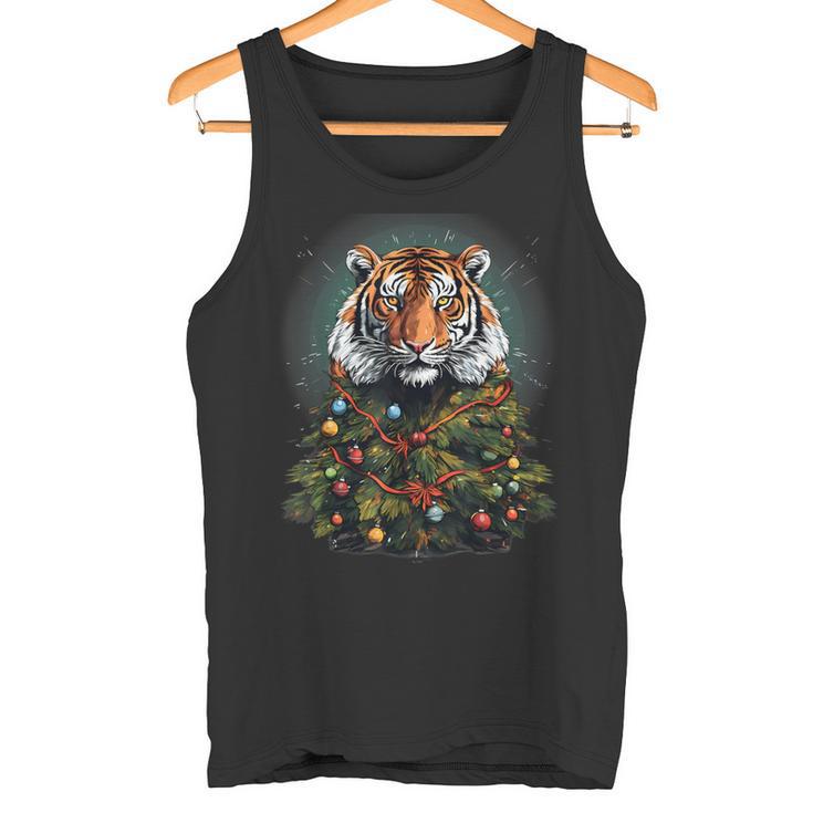 Xmas Bengal Tiger Pile Up Christmas Tree Tank Top - Monsterry