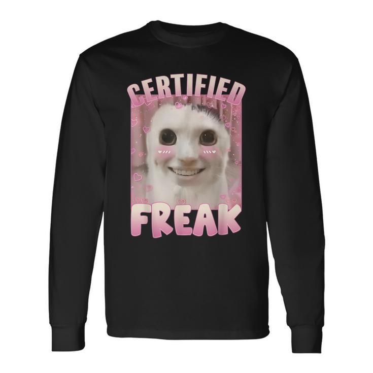Certified Freak Cat Meme Brainrot Ironic Y2k Long Sleeve T-Shirt ...