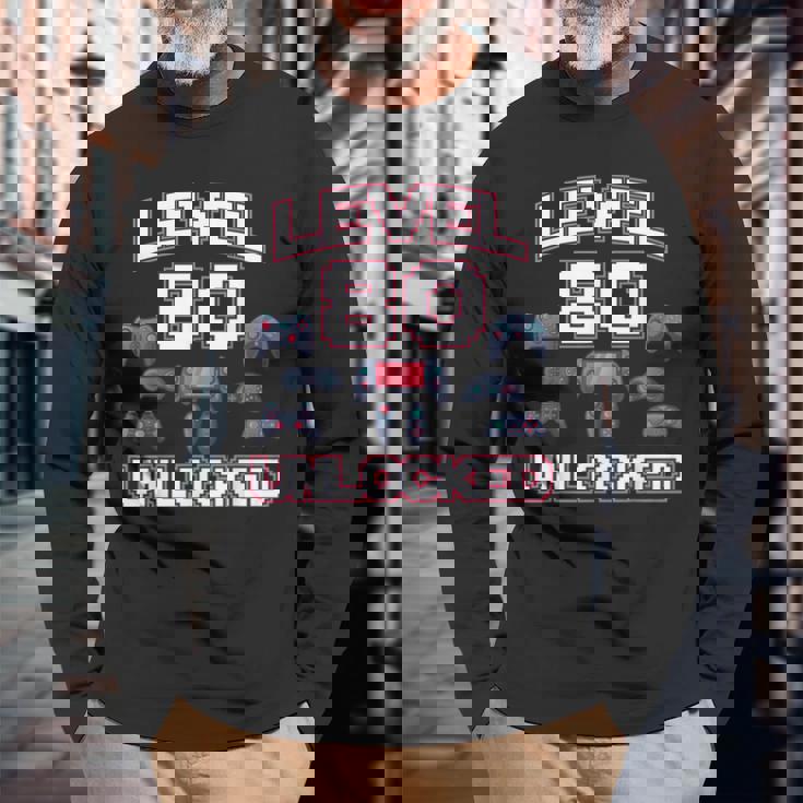 Level 80 Unlocked Gaming Addict 80th Birthday Viedo Gamer Long Sleeve T ...