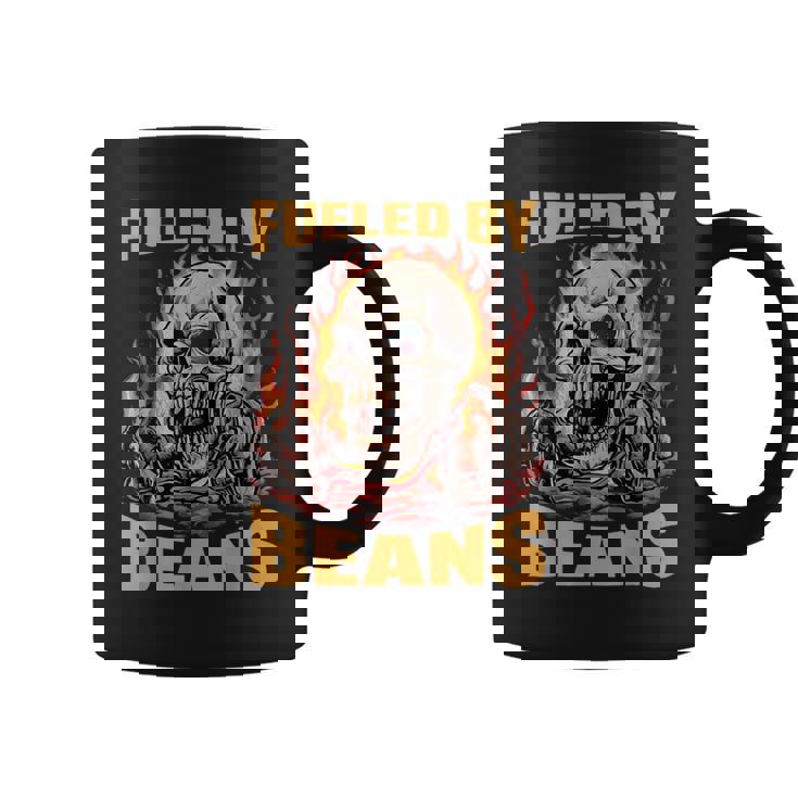 Fueled By Beans Brainrot Cringe Skeleton Meme Flames Coffee Mug - Monsterry