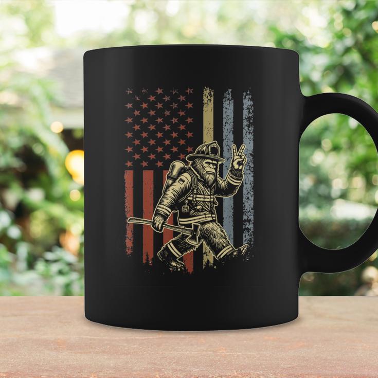 Retro American Flag Bigfoot Firefighter Sasquatch Fireman Coffee Mug ...
