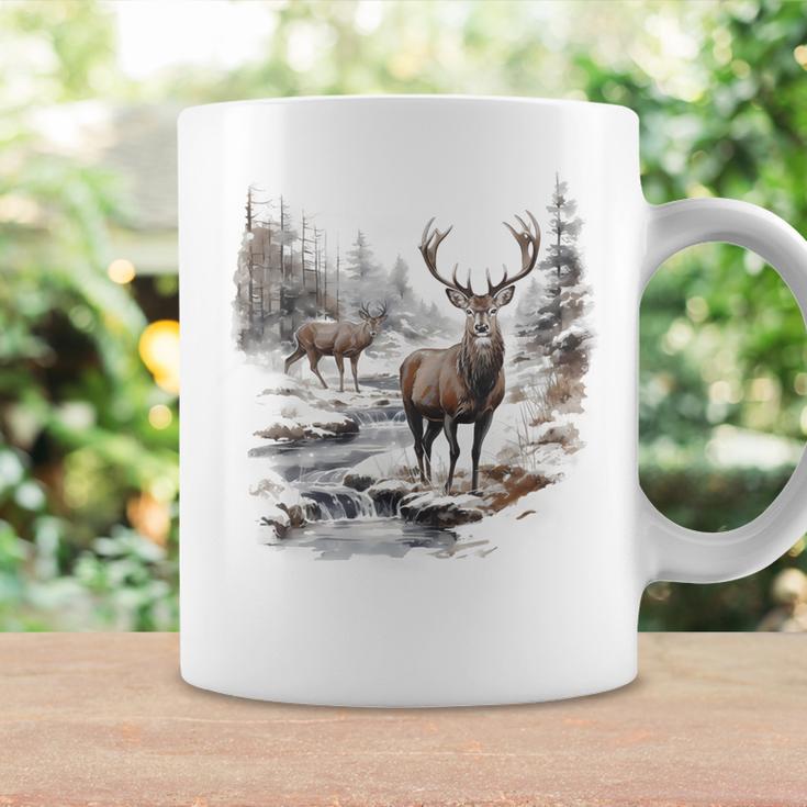Retro Deer Wilderness Scene Buck And Doe Deer Coffee Mug - Thegiftio UK