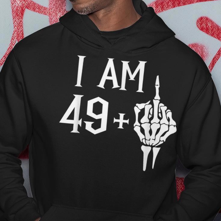 I Am 49 Plus 1 Middle Finger Skeleton 50Th Birthday Hoodie - Thegiftio UK