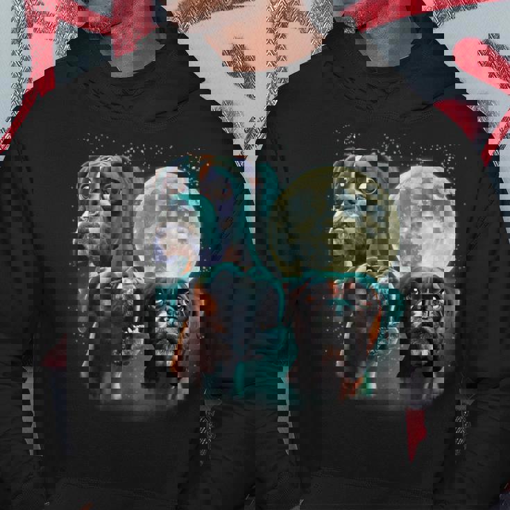 3 Dog Moon Brown Boxer Full Moon Stars Weird Odd Meme Hoodie - Thegiftio UK