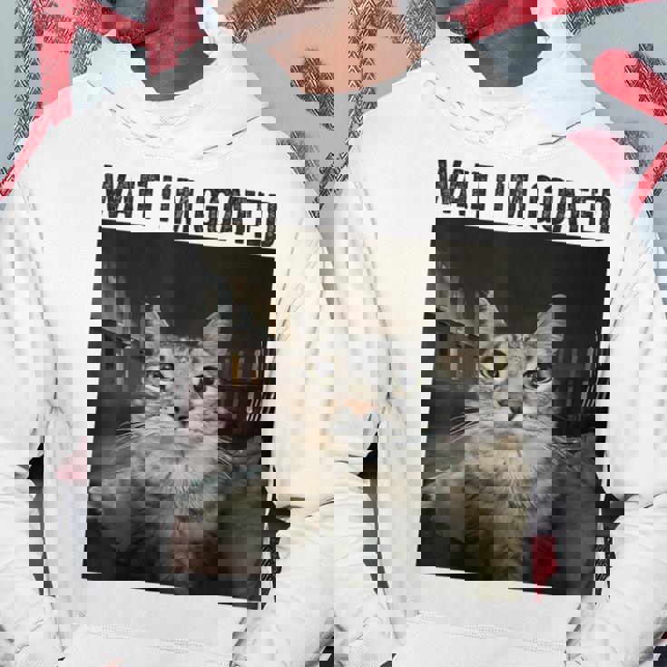 Wait I'm Goated T Silly Meme Cat Hoodie | Mazezy