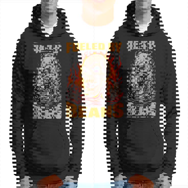 Fueled By Beans Brainrot Cringe Skeleton Meme Flames Hoodie - Monsterry
