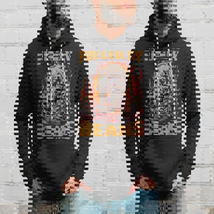 Fueled By Beans Brainrot Cringe Skeleton Meme Flames Hoodie - Monsterry