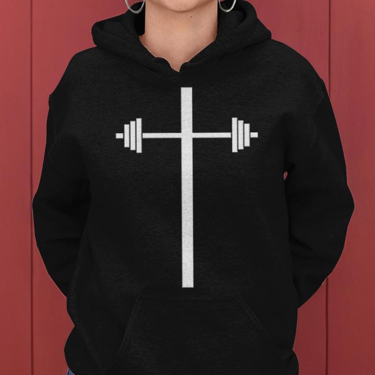 Dumbbell Barbell Cross Christian Gym Workout In Pocket Women Hoodie ...