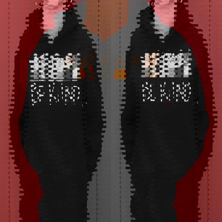 Be Kind Asl Sign Language Kindness Cat Paws Finger Signs Women Hoodie ...