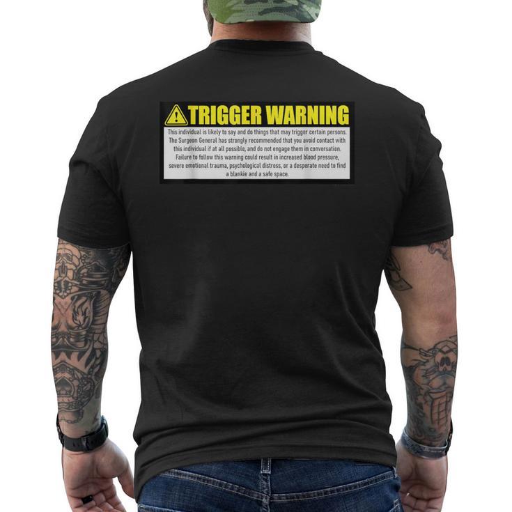 TRIGGER WARNING Parody Warning Label For People Men's Back Print T ...