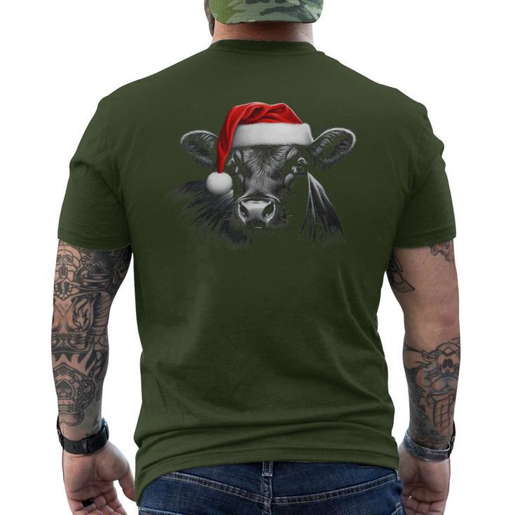 Angus Rancher Christmas Hat Cow Santa Hat Black Men's T-shirt Back ...