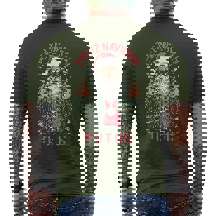 Feliz Navidad Putos Rude Spanish Santa Middle Finger Men's T-shirt Back ...