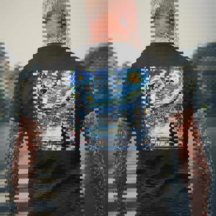 Van Gogh's Starry Night Santa Sleigh Cat Christmas Village Men's Back ...