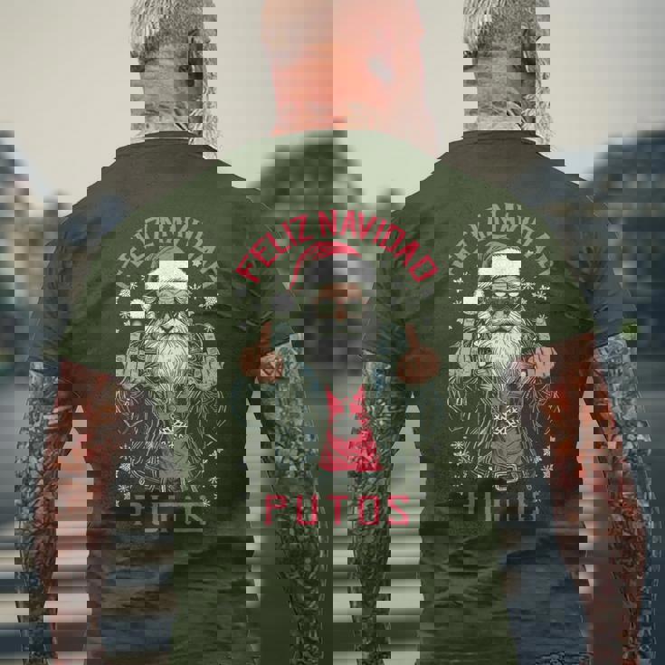 Feliz Navidad Putos Rude Spanish Santa Middle Finger Men's T-shirt Back ...