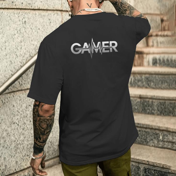Cool Gamer Heartbeat Video Games Gamer Men's T-shirt Back Print | Mazezy