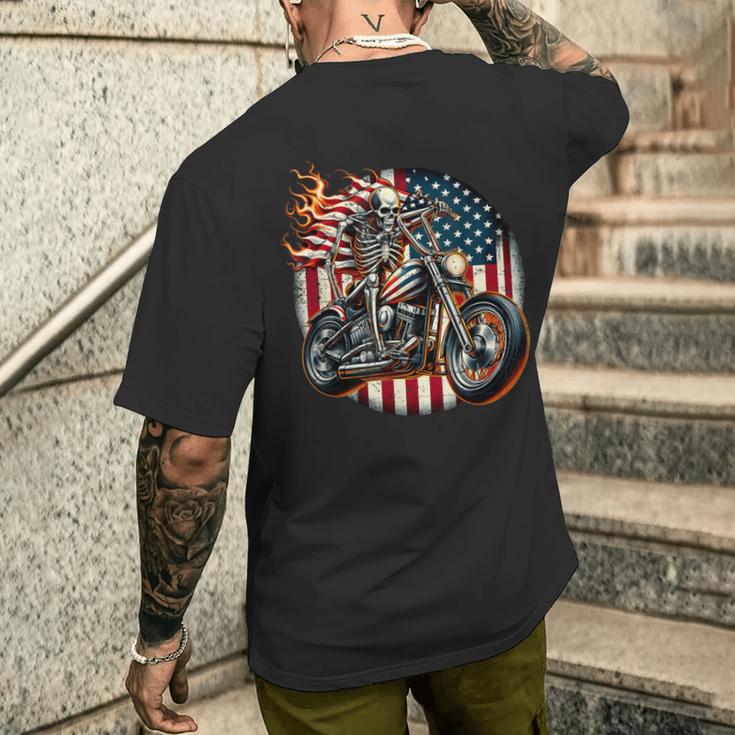 Usa Flag Motorcycle Skeleton Biker 4Th July American Patriot Men's T ...