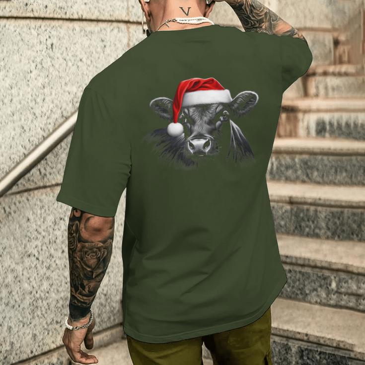 Angus Rancher Christmas Hat Cow Santa Hat Black Men's T-shirt Back ...