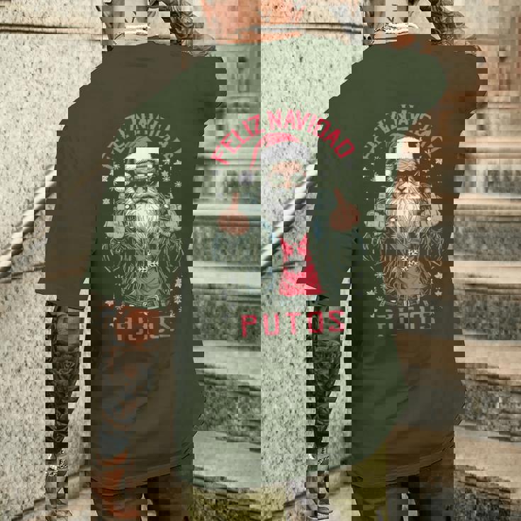 Feliz Navidad Putos Rude Spanish Santa Middle Finger Men's T-shirt Back ...