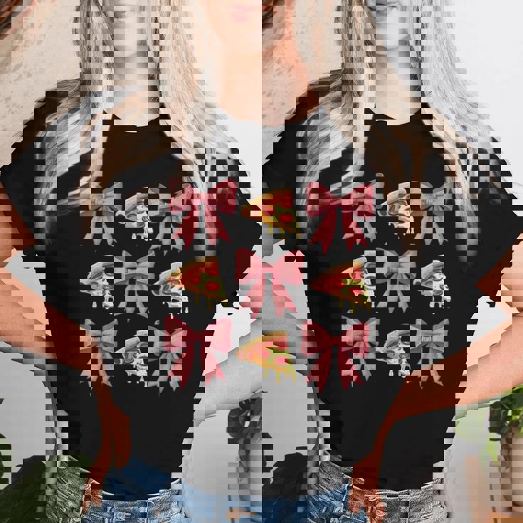 Coquette Pizza Cute Pink Bows Aesthetic Girl Women T-shirt | Mazezy