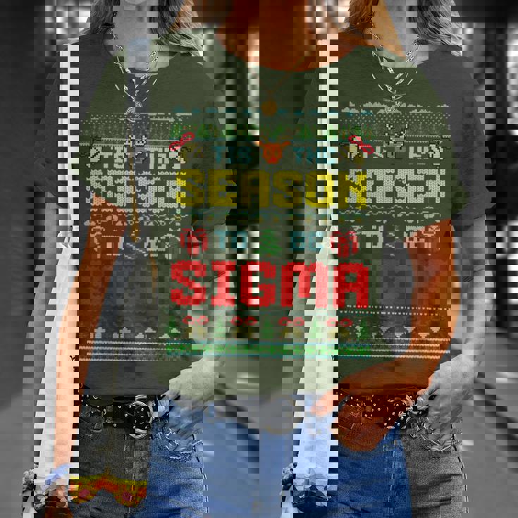 Tis The Season To Be Sigma Christmas Brainrot Ironic Meme T-Shirt | Mazezy