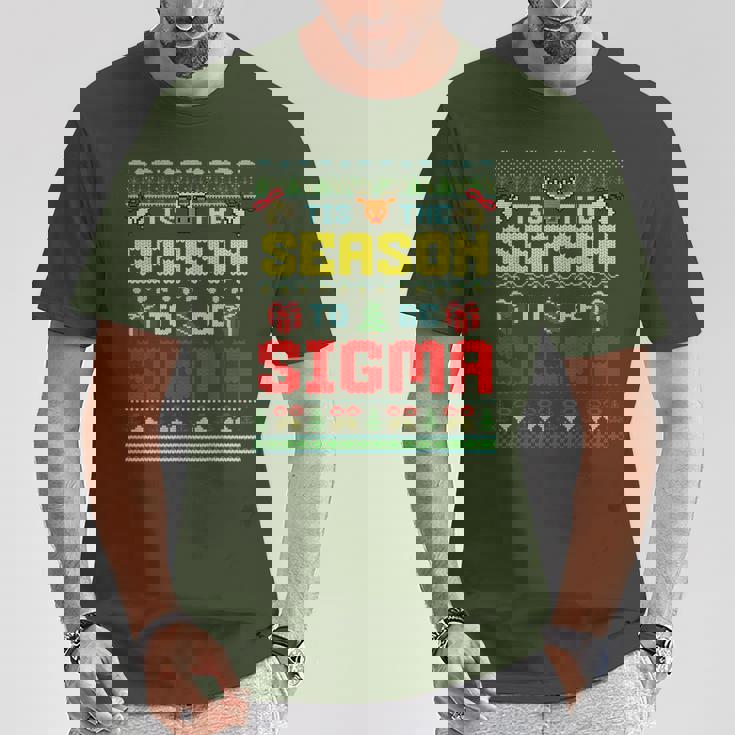 Tis The Season To Be Sigma Christmas Brainrot Ironic Meme T-Shirt | Mazezy