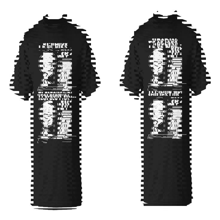 Code Doesn't Work Why IT Tech Computer Programmer T-Shirt - Monsterry