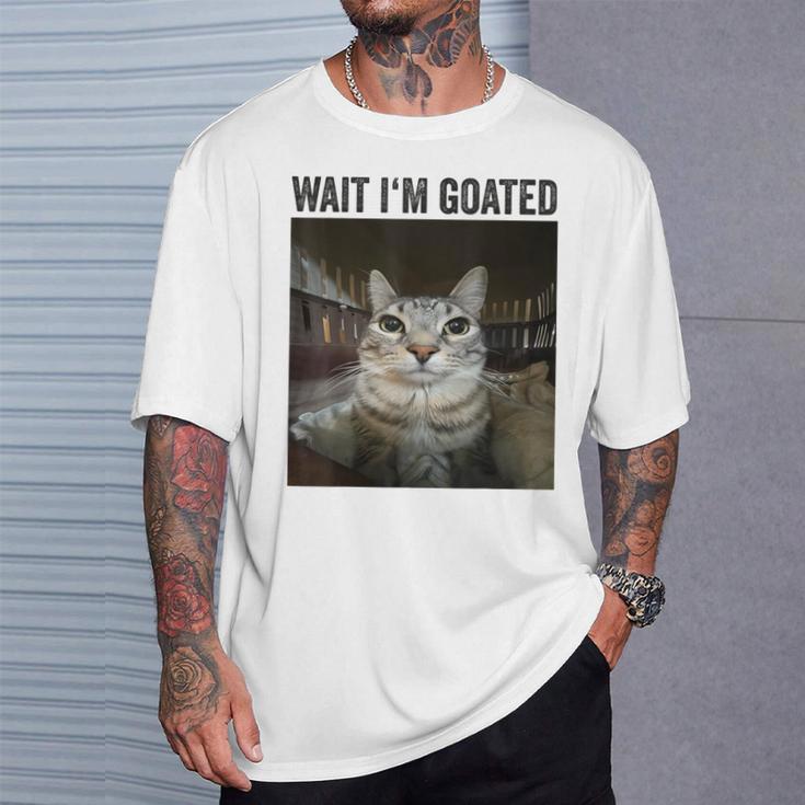 Wait I'm Goated T Silly Meme Cat T-Shirt | Mazezy